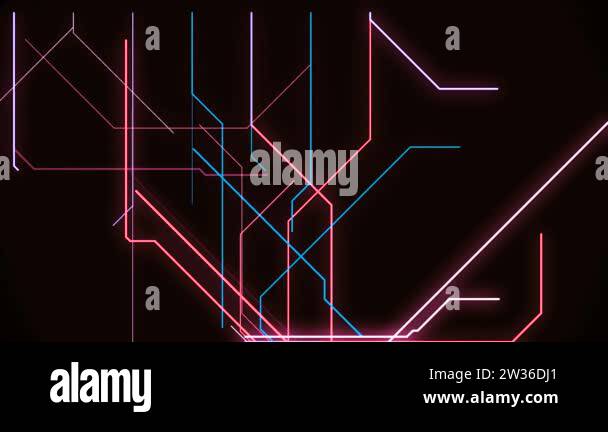 Electronic metro map. Animation. Neon lines move along specified route ...
