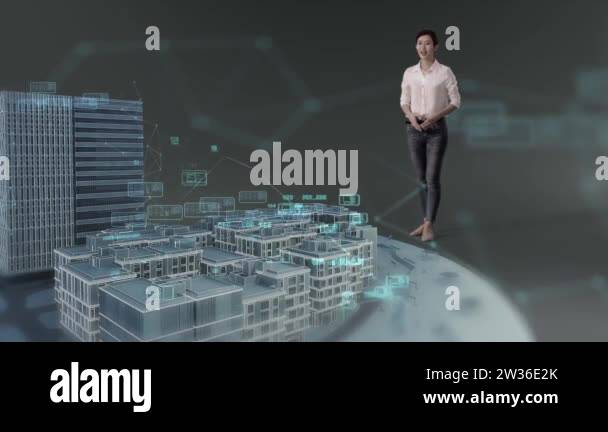 Asian female people talking to each other before BIM model in virtual ...