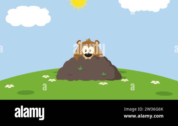 Cute Marmot Cartoon Mascot Character Waving In Groundhog Day. 4K ...