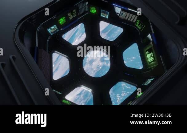 3D Render Of International Space Station Interior. Narrow Corridor Of ...