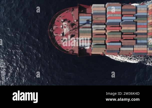 Container ship top view. Aerial top view container ship in the sea ...