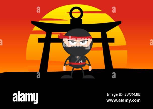 Angry Ninja Warrior Character With Two Katana. 4K Animation Video Motion Graphics With Landscape ...