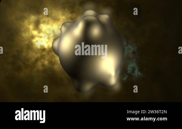 3D animation of a drop of boiling gold on a Golden cosmic background ...