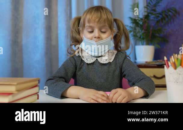 Preschool child girl distance online learning at home, cute kid pupil ...