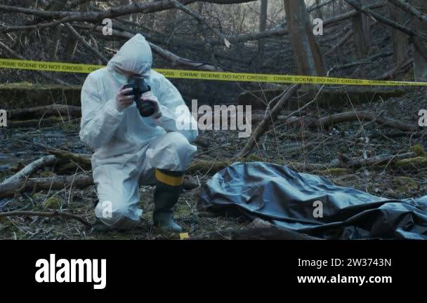 Detectives collecting evidence in a crime scene. Forensic specialists ...