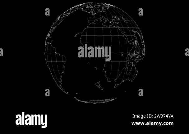 wire-frame earth map rotating fast in the seamless loop with black ...