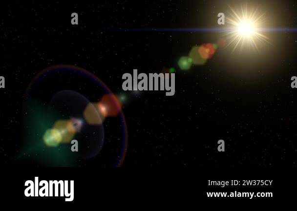 The movement of the sun with sides and rays falling on the lens.Light ...