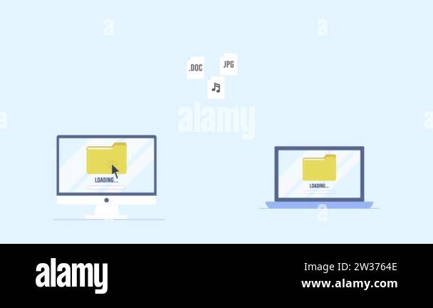 File transfer animation, Computer to Laptop File transfer, zip file ...