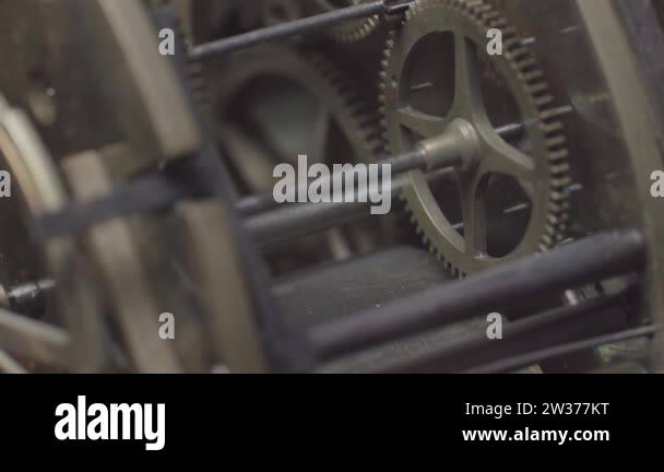 An inside view macro shot of an antique vintage clock with a detailed ...