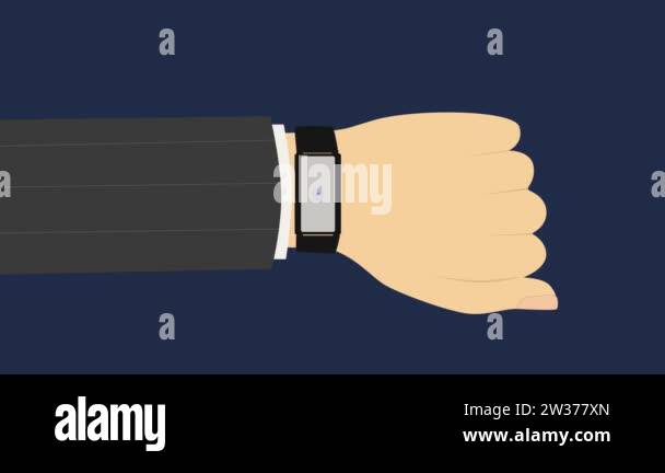 2d animation of male hand tapping smart watch and schedule with timing ...