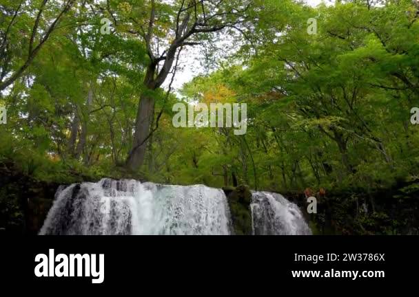 Choshi Otaki Falls in Oirase Stream in autumn sunny day, beautiful fall ...