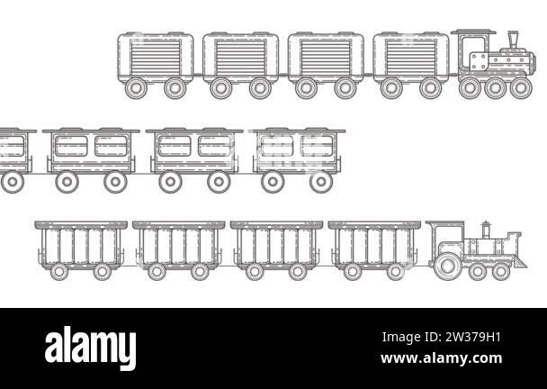 Train line drawing, animated illustration .Delivery of goods by ...
