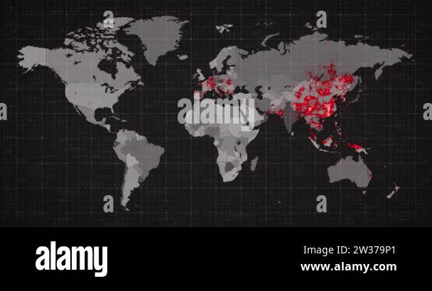 Animation of a world map, continents turning red, showing Covid-19 ...
