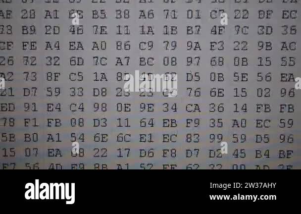 Shooting Of The Binary Table Of The Binary Hexadecimal Program Code On Screen Animated