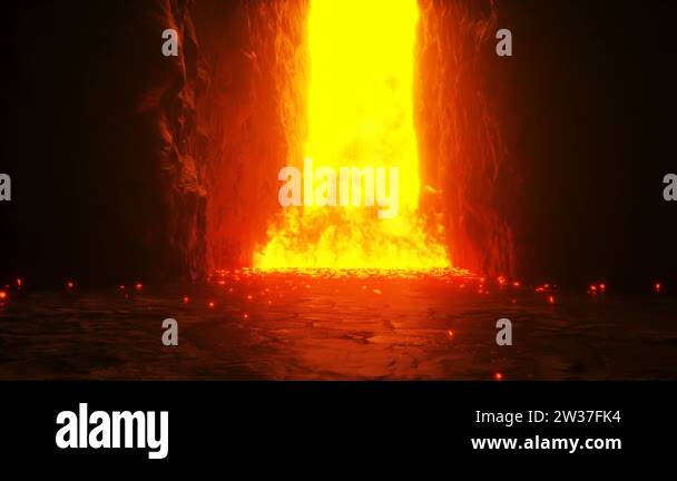 Hell gates. Road to hell fire. Devil portal. Sinner. Religious concept ...