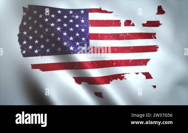 USA American Map On Flag Waving Textured Background Loop/ 4k animation ...