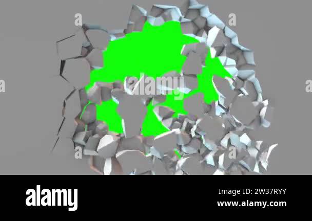 Exploding And Crumbling Concrete Wall With A Green Screen Background ...