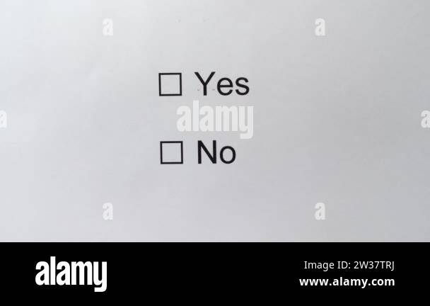 Yes or No - hand draw a tick in the NO checkbox on white paper with pen ...