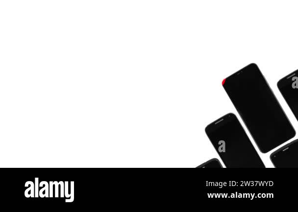 red distorted word stop appears on black smartphones, set of black ...