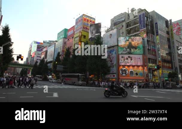 Tokyo, Japan-30 September, 2017: 4K Crowd of people crossing the street at Tokyo's Akihabara ...