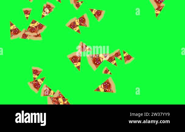 Slices of pizza falling loop animation elements on green screen chroma ...