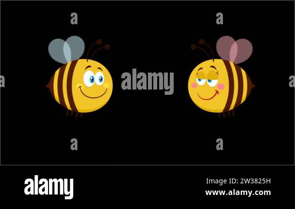 Bee Cartoon Characters Couple In Love. 4K Animation Video Motion ...