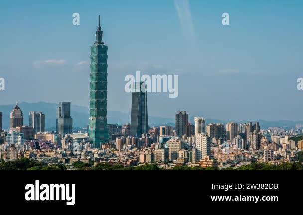 4K Beautiful timelapse aerial view of landscape buildings Taipei 101 ...
