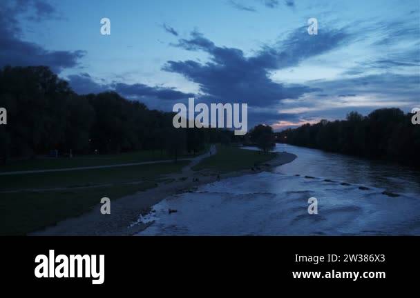 Munich nature at dramatic dusk: autumn in park of tourist Bavarian city ...
