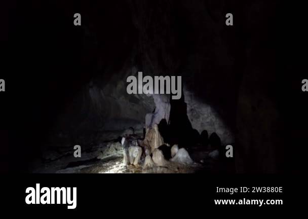 4K, Cave formations inside the beautiful natural limestone Dark Cave in ...
