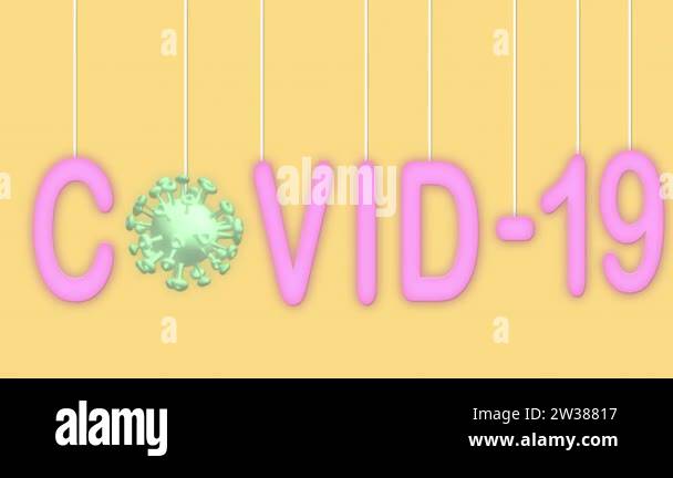 Animation text Covid 19 and cartoon bacteria cell with rope Bright ...