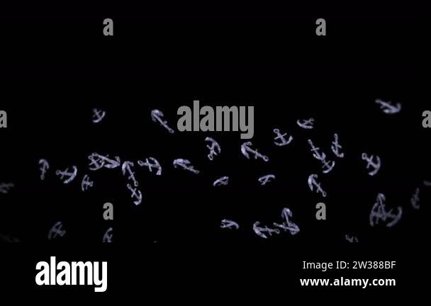 Flying many anchors on black background. Ship and boat anchor. Marine ...