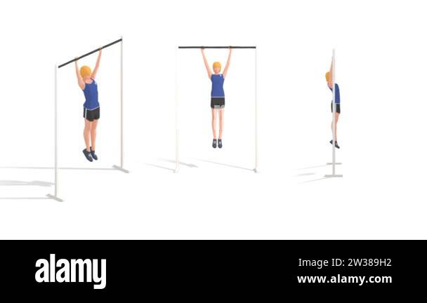PullupWoman Exercise Animation 3d Model Turntable on White Background ...