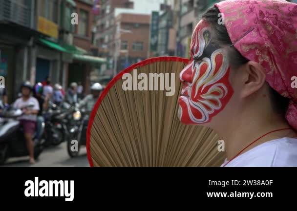Taipei, Taiwan-30 May, 2017: 4K Portrait Female guard face painting ...