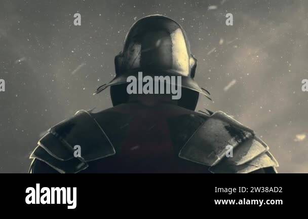 Back Side of a Roman Soldier Wearing Full Armor Under Snow Stock Video ...