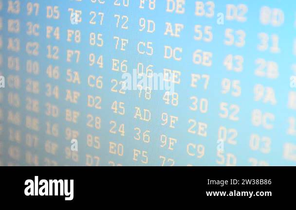 Table Of The Binary Hexadecimal Program Code On Screen Animated Background Of Moving Binary