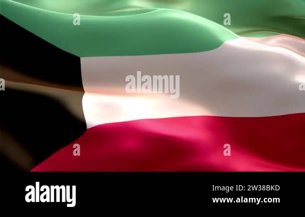 Flag of Kuwait waving in the wind. 4K High Resolution Full HD. Looping ...