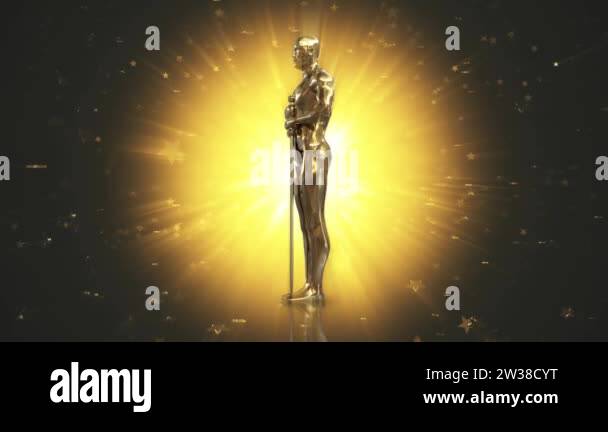 3D animation, Statue Oscar Rotates with Yellow Background Stock Video ...