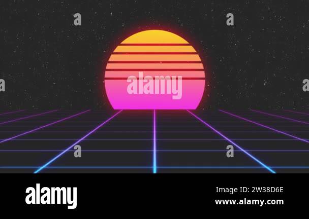 Retro wave animation with sun, space and laser grid on terrain. Retro ...
