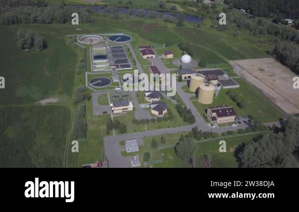 Urban sewage treatment plant. Aerial photography of sewage treatment ...