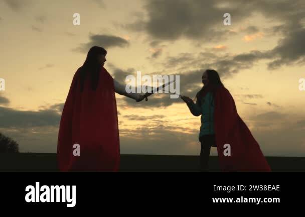 children play knights. teamwork. girls play medieval knights. children ...