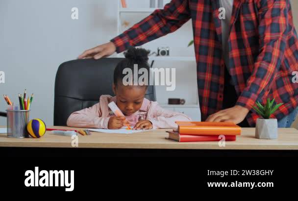 Young afro father lonely dad teacher older brother approaches little ...