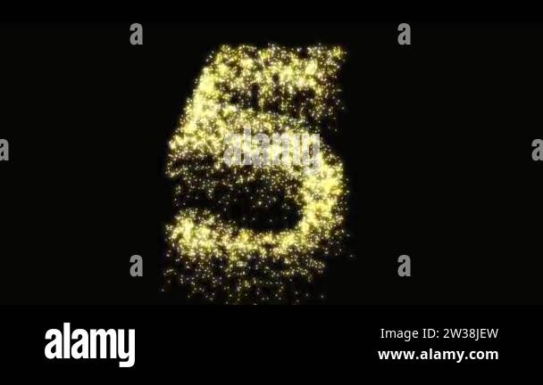 Five gold firework glow and glitter number. Burning fifth birthday ...