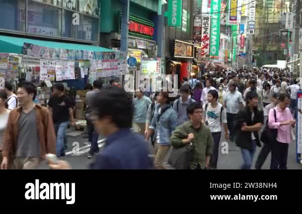 Tokyo, Japan-30 September, 2017: 4K Crowd of people walking in the street at Tokyo's Akihabara ...