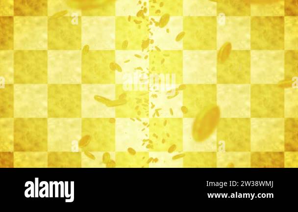 Flying many Koban coins on golden background. Japanese oval golden coin ...