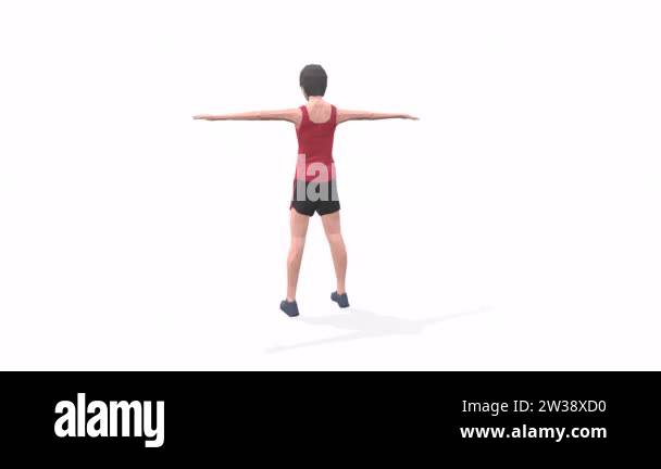 Twist Down Woman exercise animation 3d model on a white background in ...