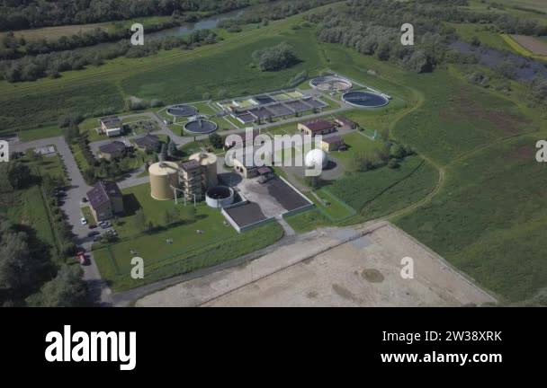 Urban sewage treatment plant. Aerial photography of sewage treatment ...
