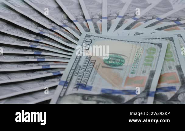 Portrait of President Benjamin Franklin for 100 American dollars cash money. Rotating 100 USA ...