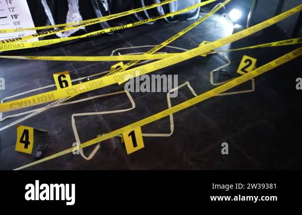 The yellow ribbon caution crime scene murder silhouette evidence ...