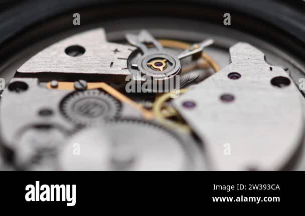 Working gear mechanism of an old wrist watch in macro. Close-up Stock ...
