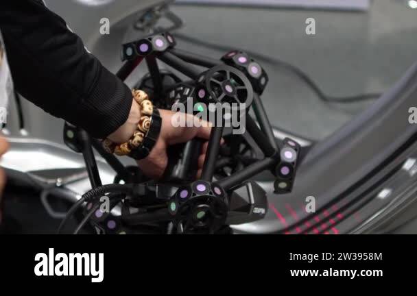 , Taiwan-26 April, 2019: Slow Motion of man scanning a motorcycle using ...